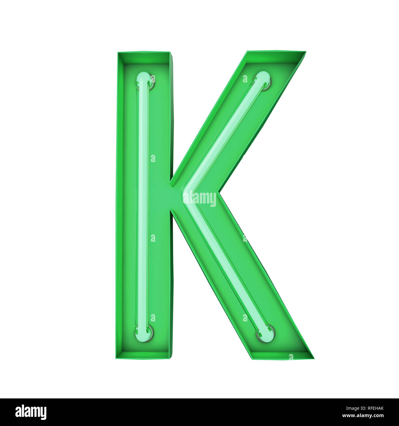 Neon style light letter K. Glowing neon Capital letter. 3D rendering ...