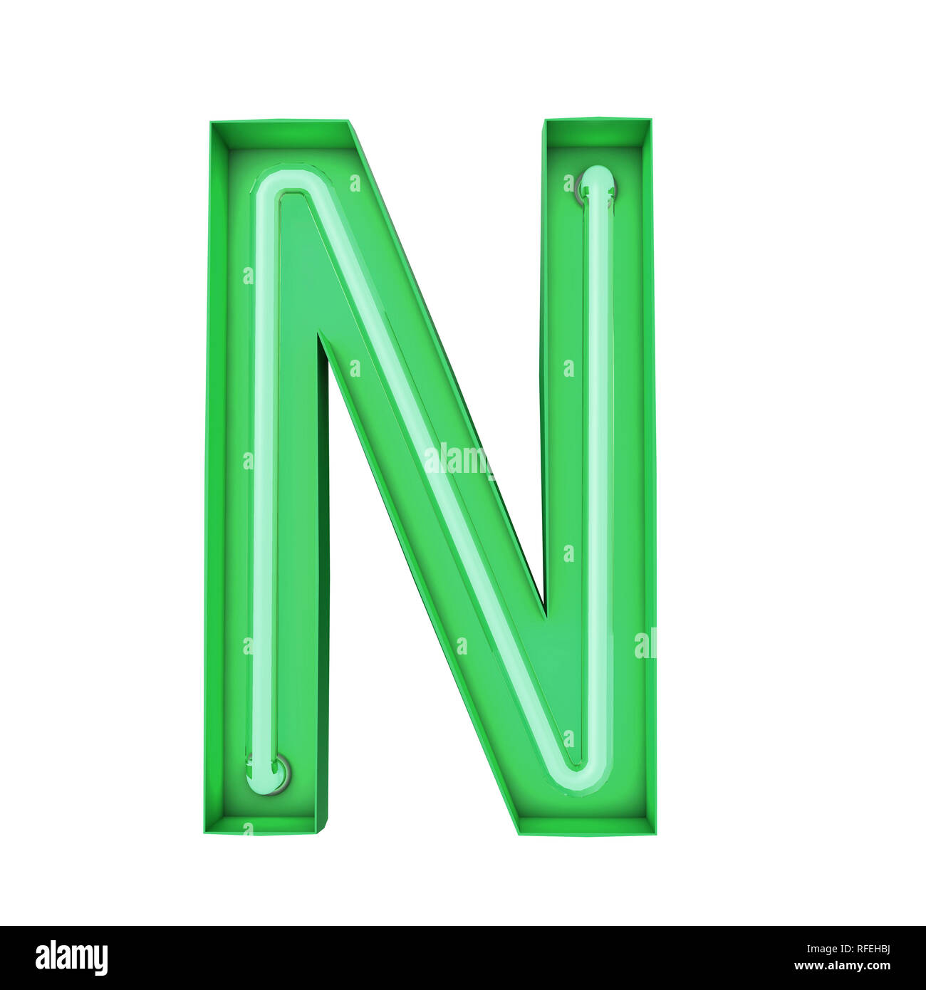 Neon style light letter N. Glowing neon Capital letter. 3D rendering ...