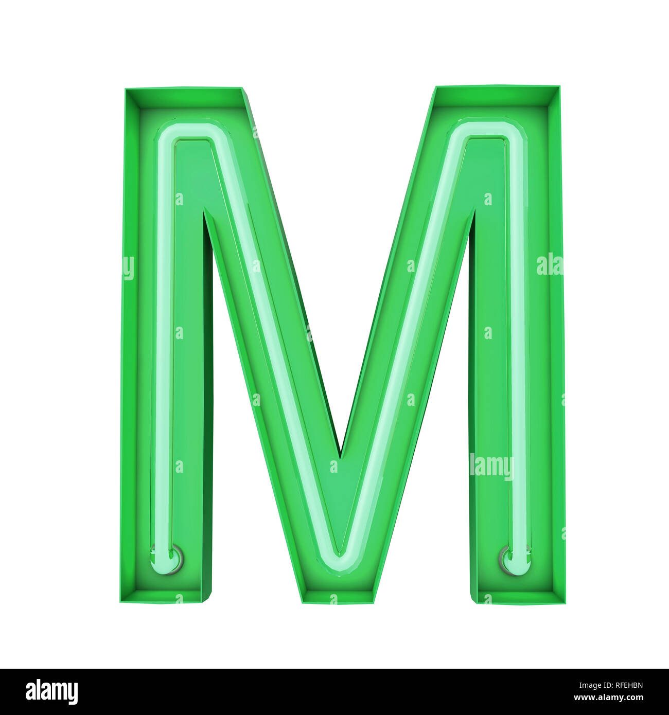 Neon style light letter M. Glowing neon Capital letter. 3D rendering ...