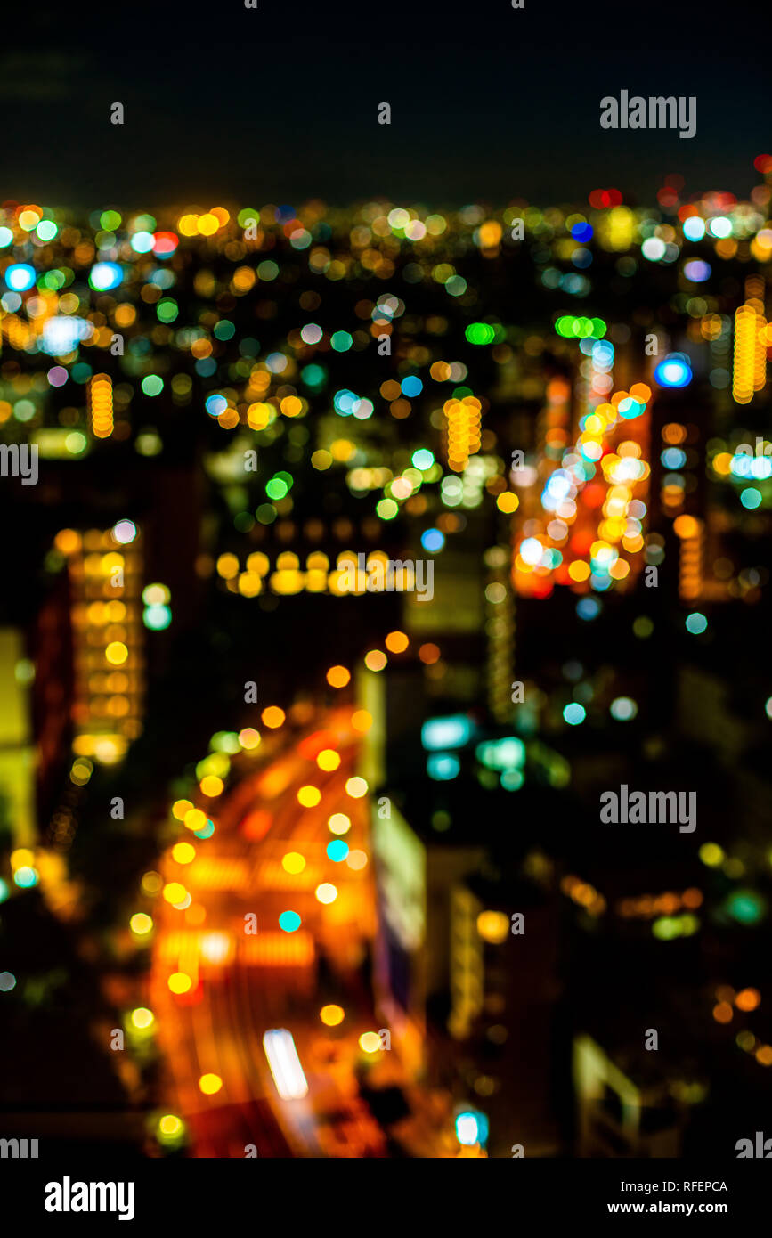 Aerial view of road in Tokyo city, cityscape skyline defocus, blur ...