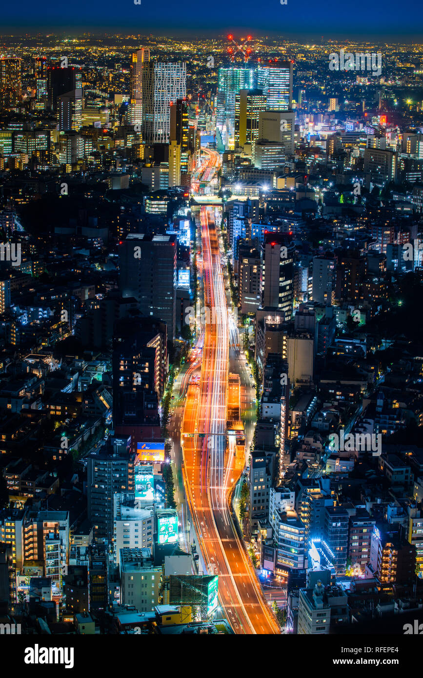 Aerial view of road in Tokyo city, cityscape skyline Stock Photo - Alamy