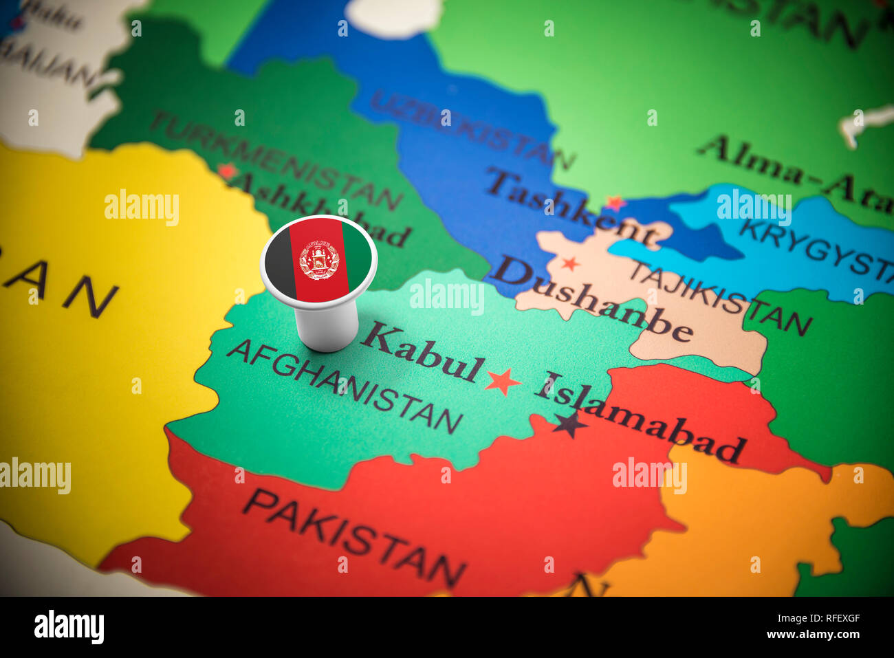 Afghanistan marked with a flag on the map Stock Photo - Alamy