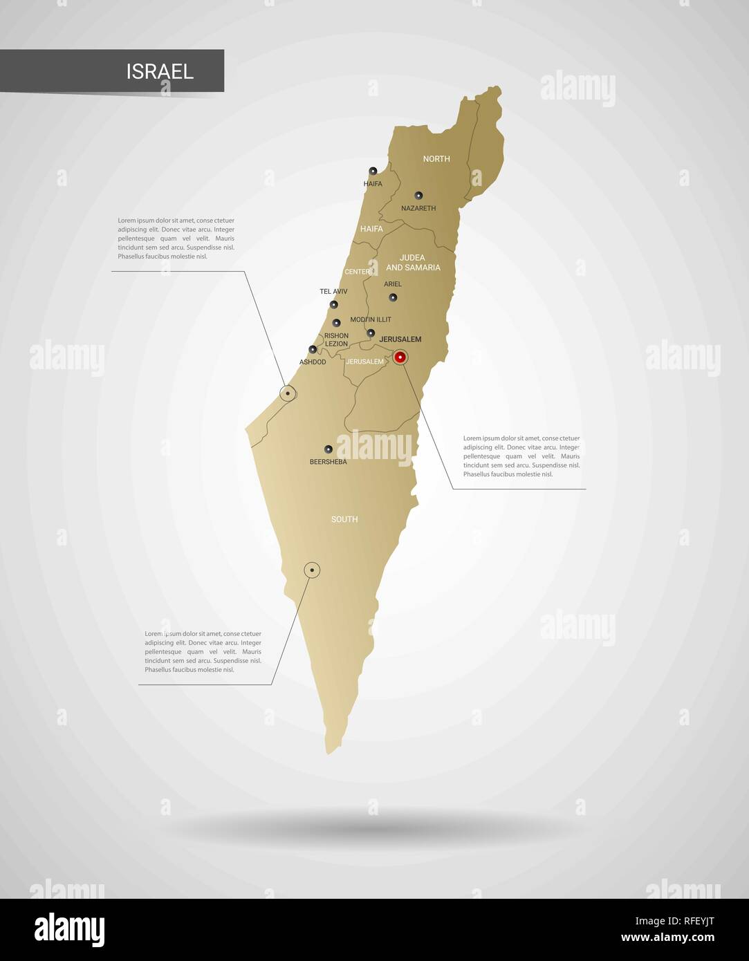 Stylized vector Israel map. Infographic 3d gold map illustration with ...