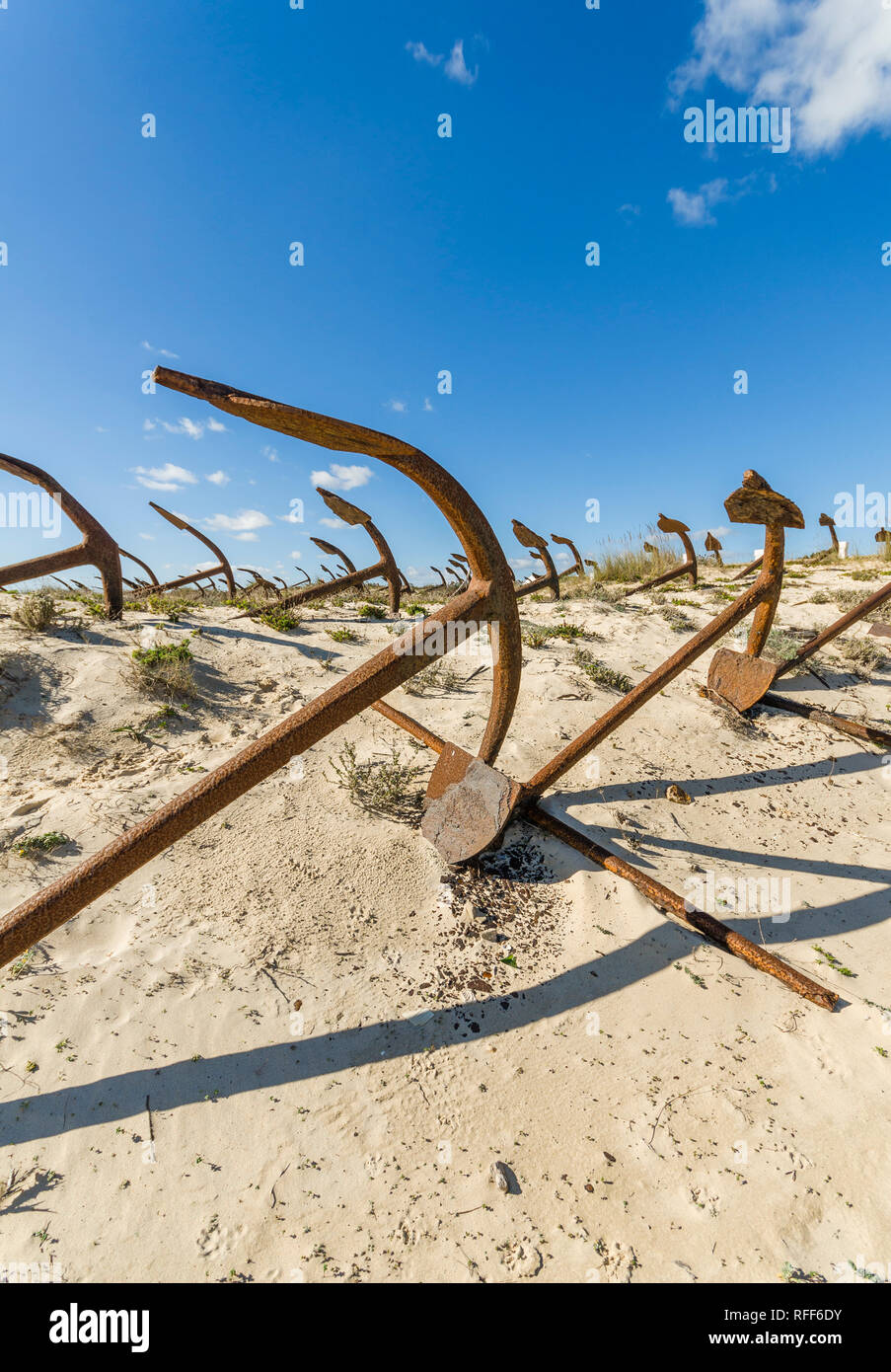 Tavira Portugal. Anchor Graveyard from former tuna fishing at Praia do ...