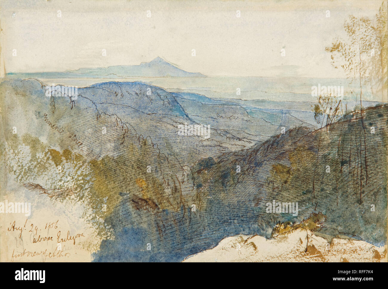 A distant view of Mt Athos. Date/Period: 1856. Watercolour. Pen & sepia ...