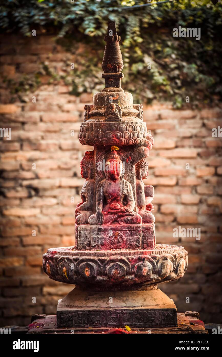 Buddhist stone altar, Patan, Kathmandu valley, Himalaya region, Nepal ...