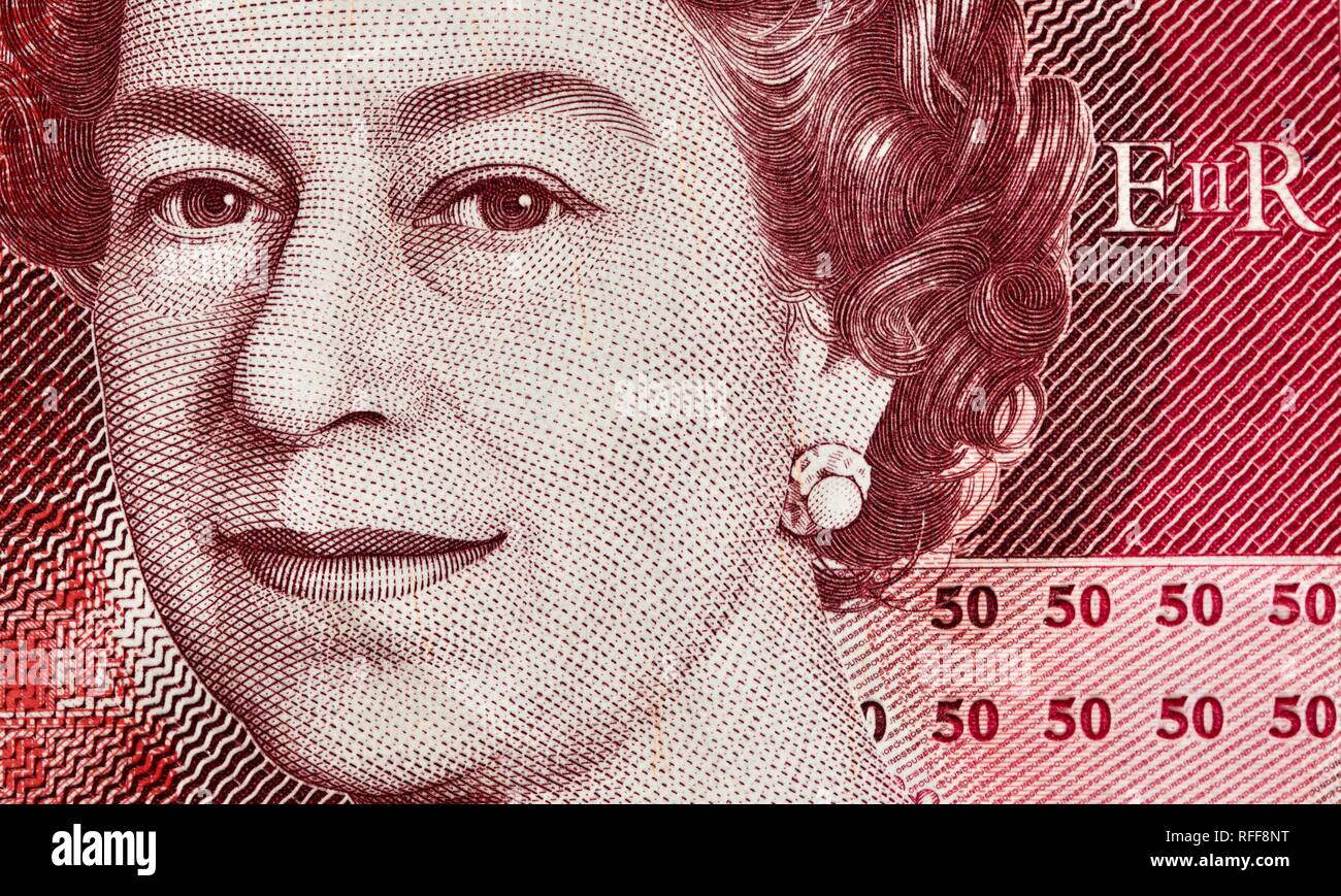 Portrait of Queen Elizabeth II on a £50 note Stock Photo - Alamy