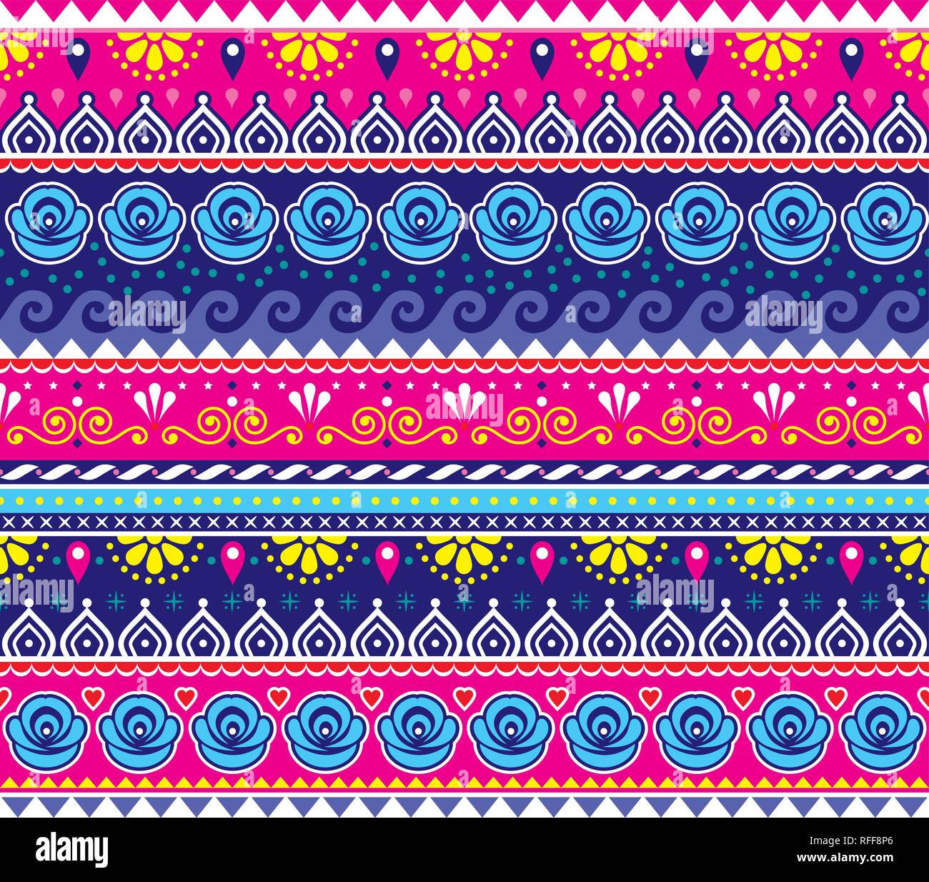 Pakistani or Indian truck art vector seamless pattern, decorative truck ...