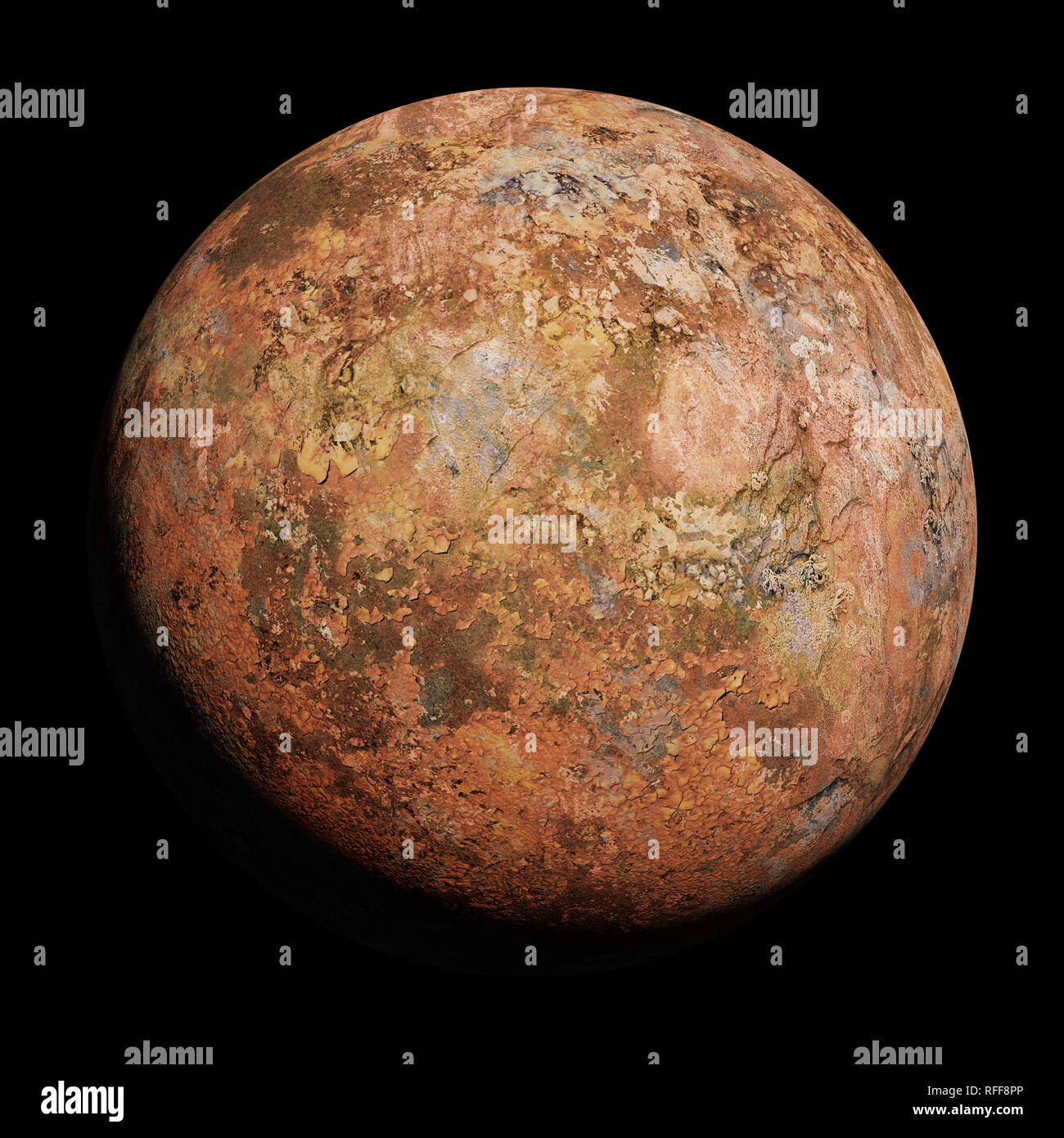 alien desert planet, rocky exoplanet isolated on black background (3d ...