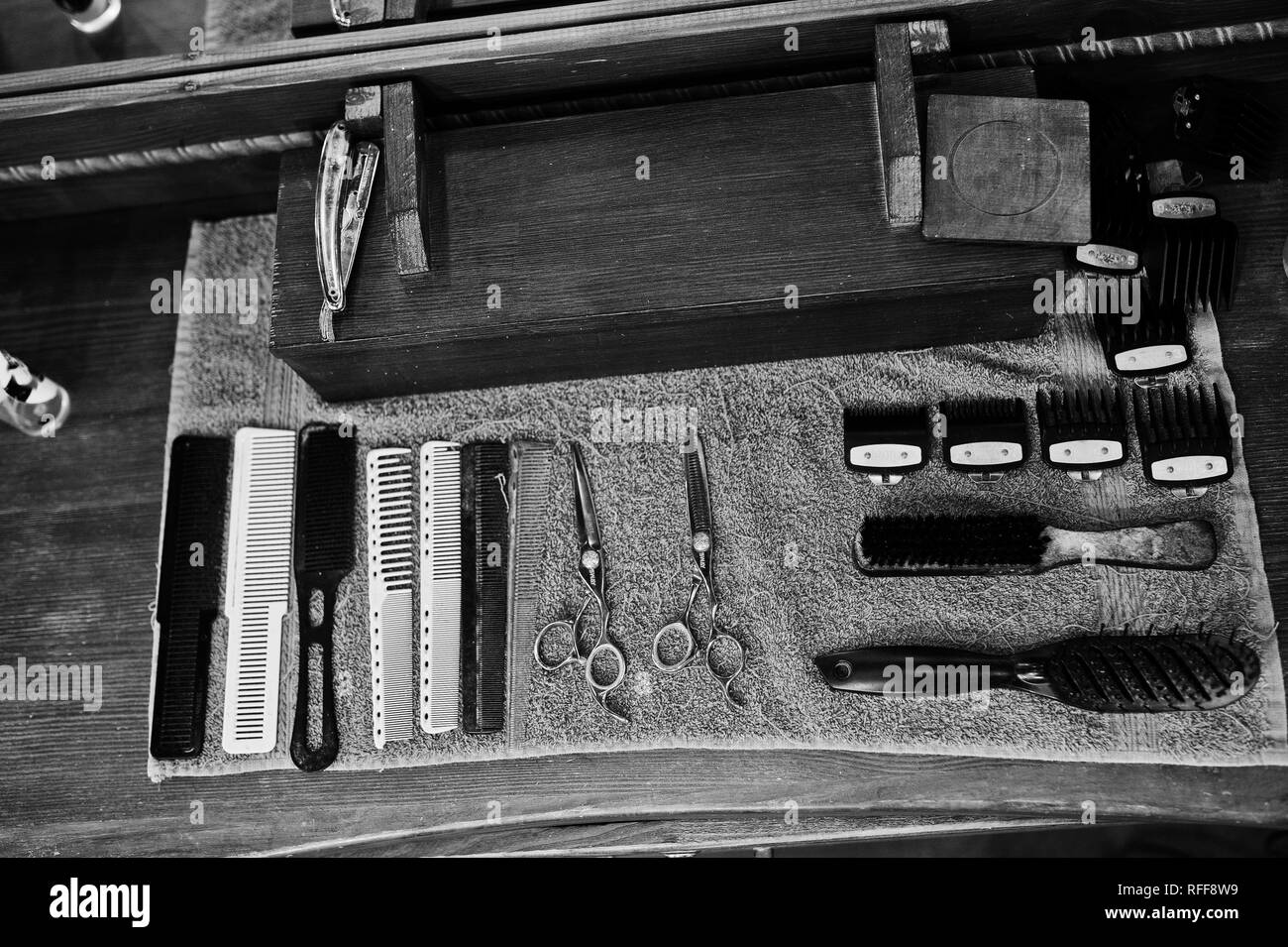 Professional barber tools on Black and White Stock Photos & Images - Alamy