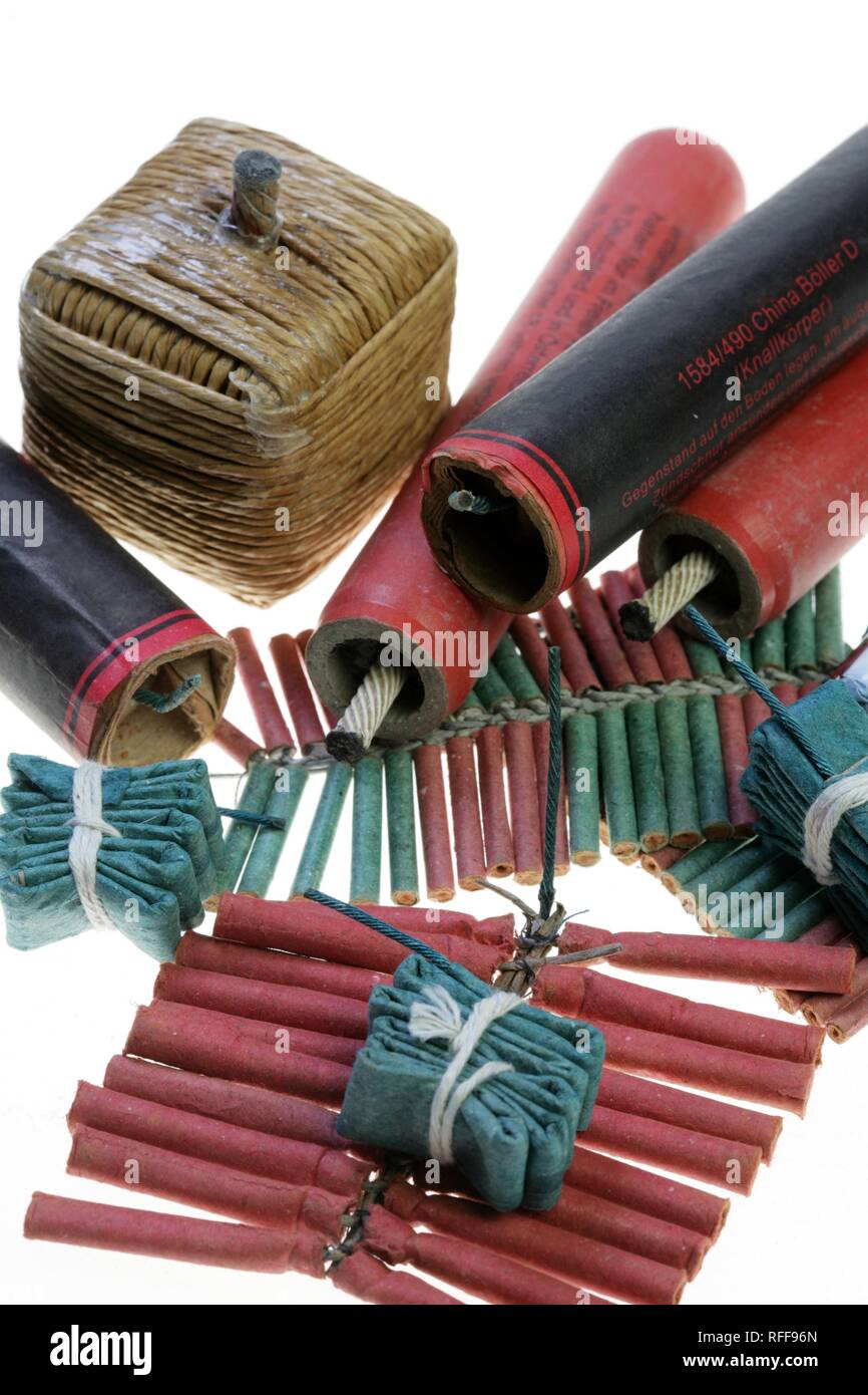 Collection of fireworks bangers and crackers Stock Photo - Alamy