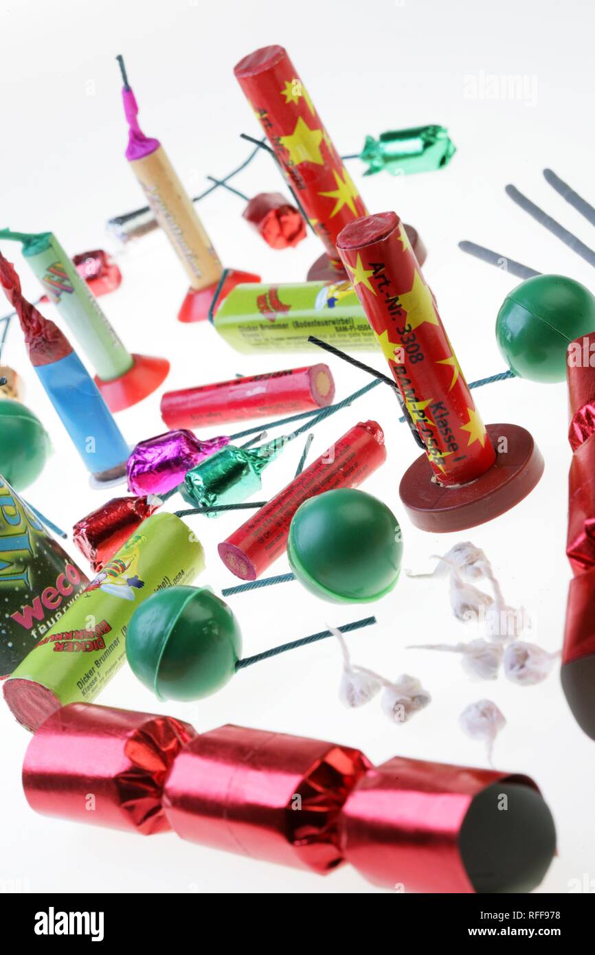 Collection of fireworks bangers and crackers Stock Photo - Alamy