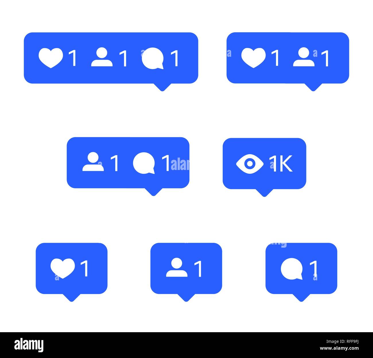 Social network icons, tooltips, speech bubbles, likes, followers and ...