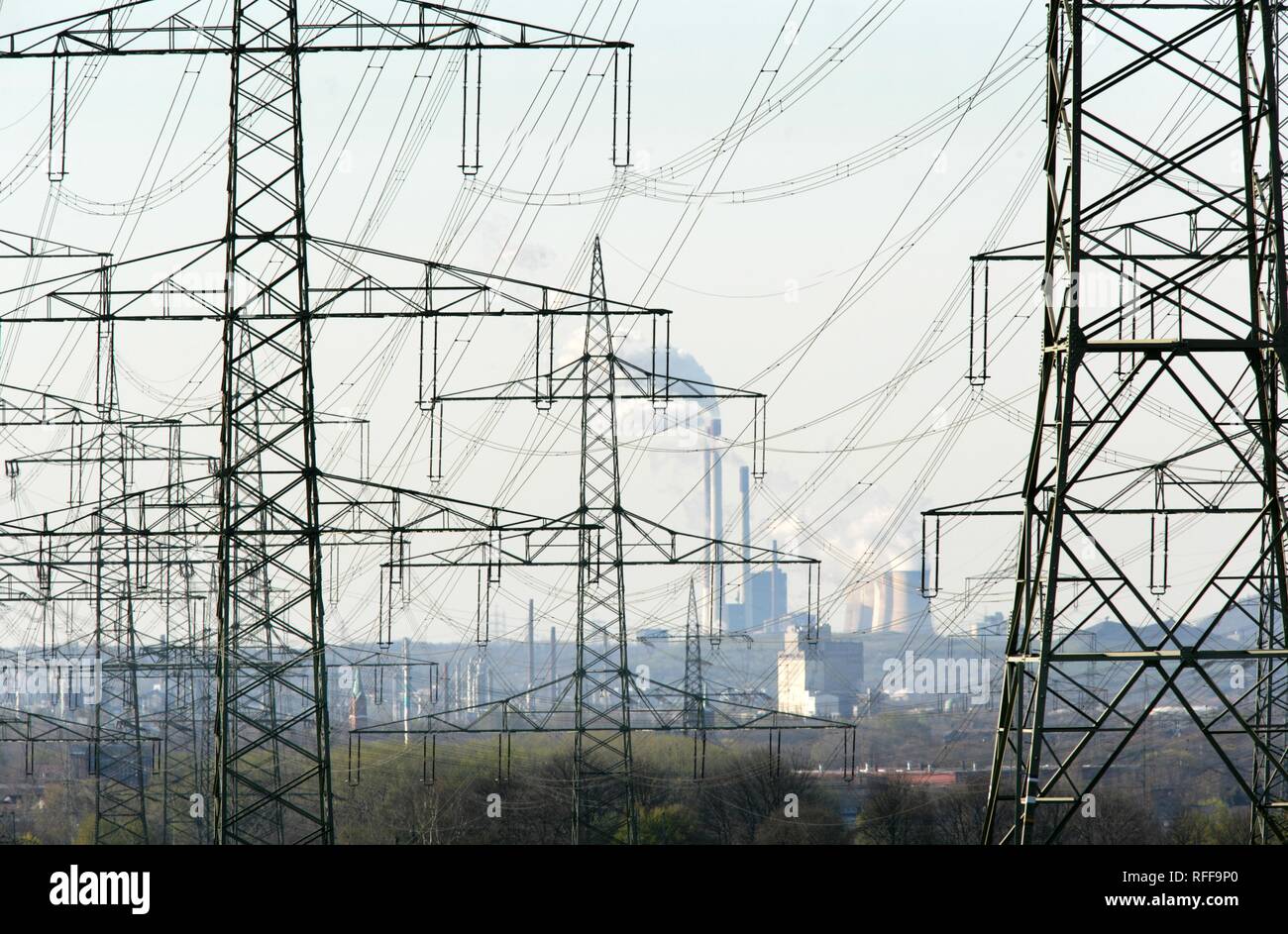 DEU Germany Bochum. high-voltage transmission lines power station Stock ...