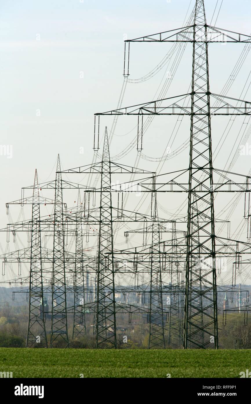 DEU Germany Bochum. high-voltage transmission lines power station Stock ...