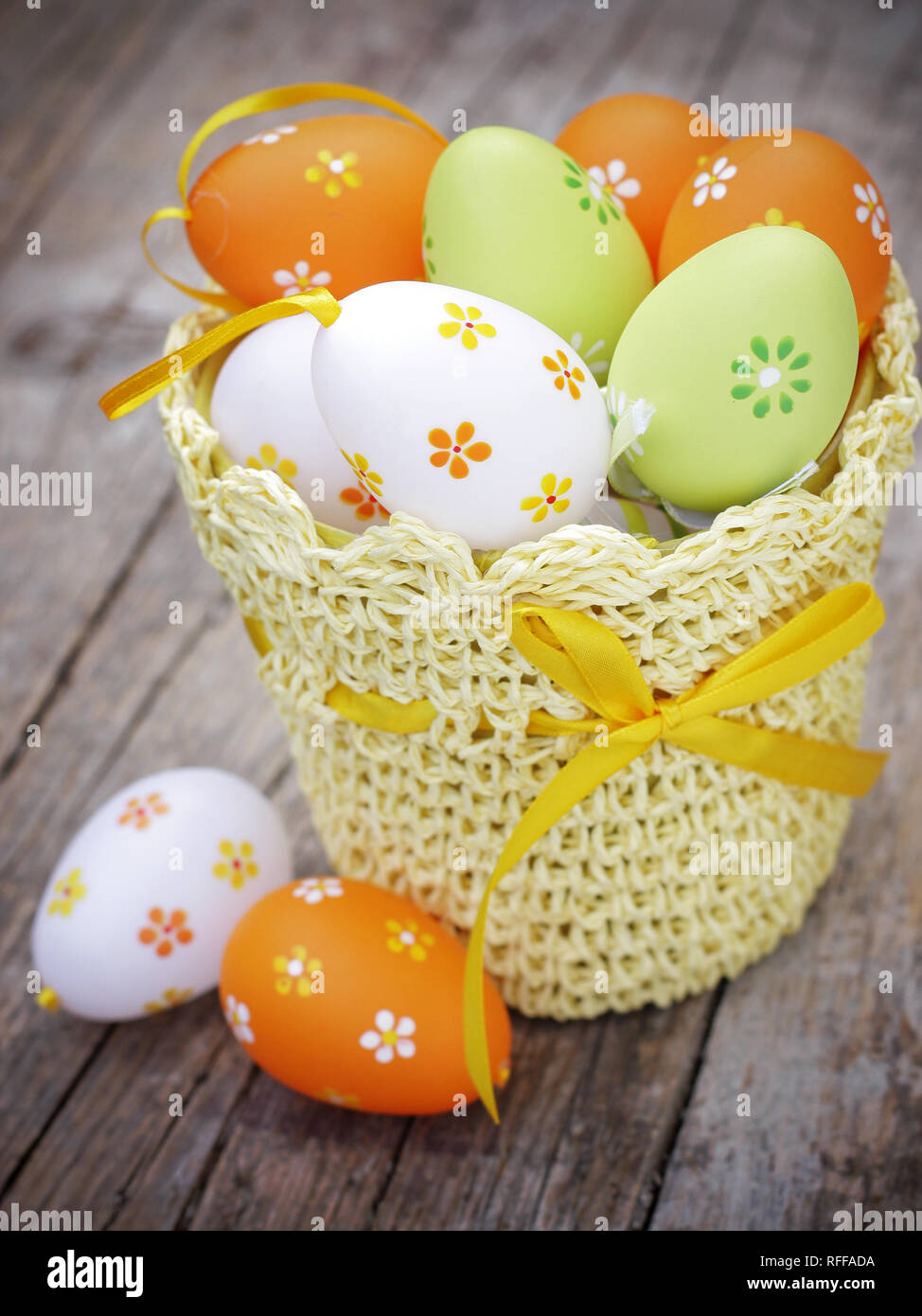 Decorated Easter eggs in crochet potholder Stock Photo - Alamy