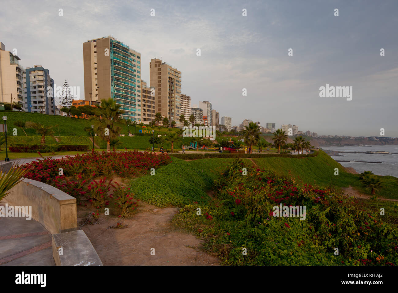 Buildings near the shore facing the Pacific Ocean in Lima,Peru Stock ...