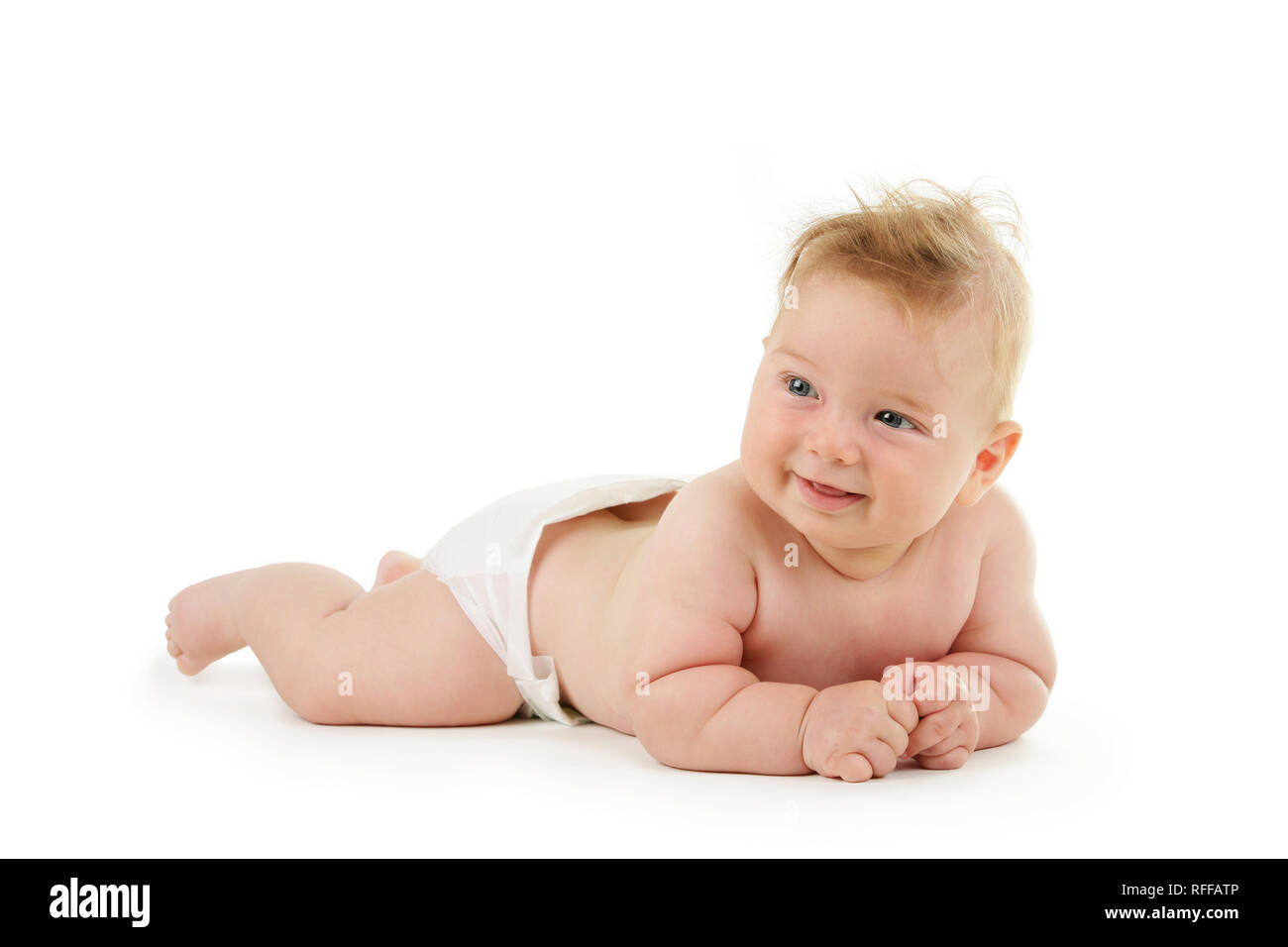 Adorable baby boy crawling isolated on white Stock Photo - Alamy