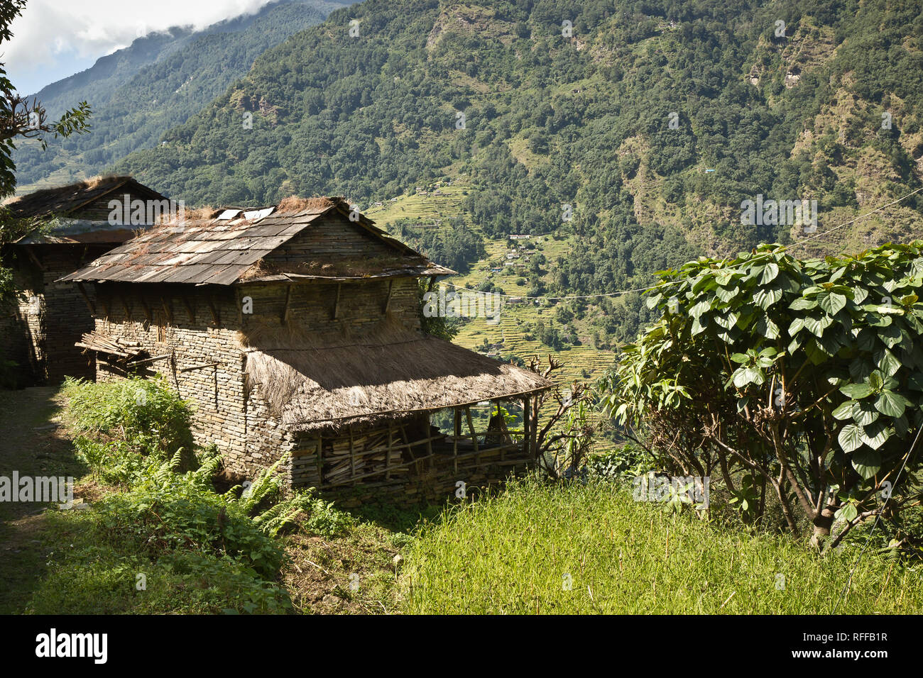 Old house in Himalayas, Nepal Stock Photo - Alamy
