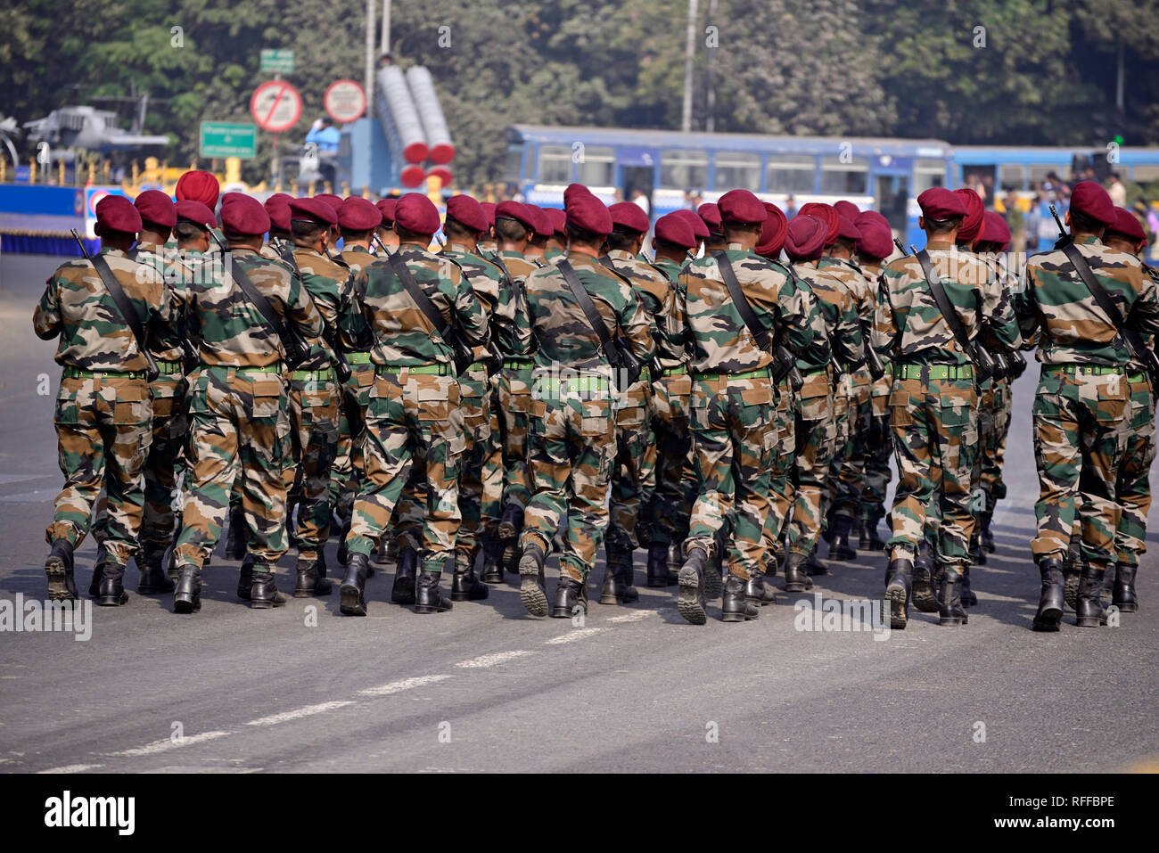 Indian army practice their parade during republic day. The ceremony is ...