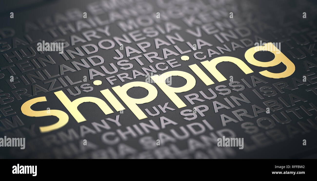 Words cloud over black background with the text shipping witten in ...