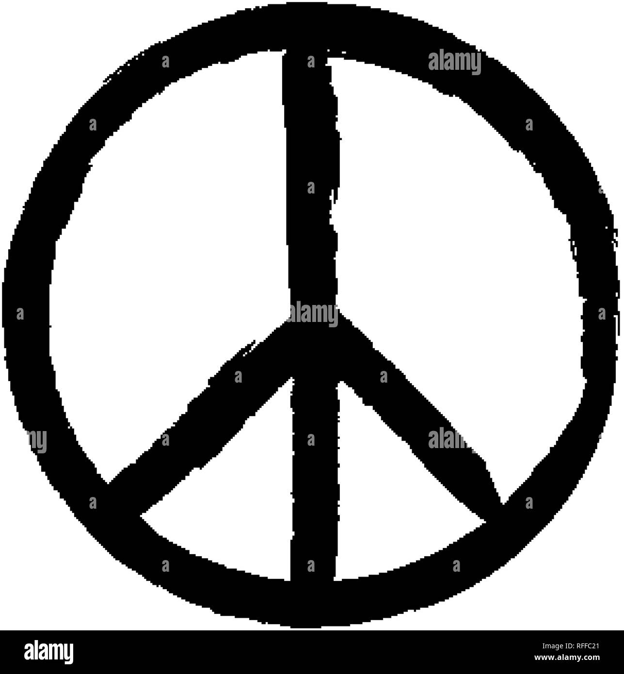 Peace sign with grunge texture. Round hippie sign for printing Stock ...