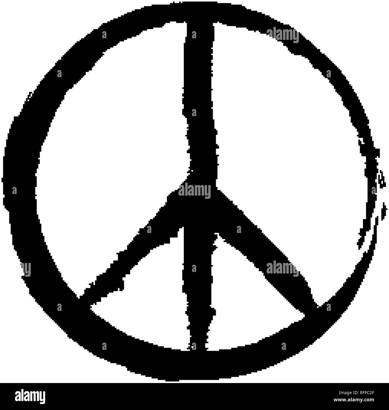 Peace sign with grunge texture. Round hippie sign for printing Stock ...