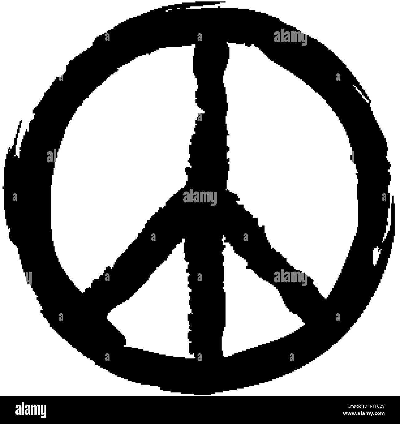 Peace sign with grunge texture. Round hippie sign for printing Stock ...