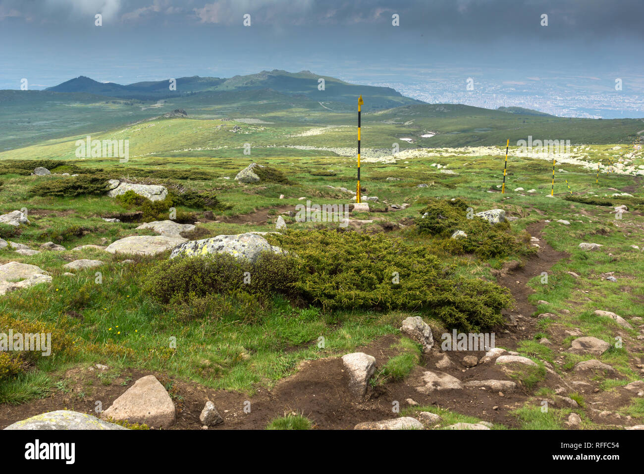 Landscape with green hills of Vitosha Mountain near Cherni Vrah Peak ...