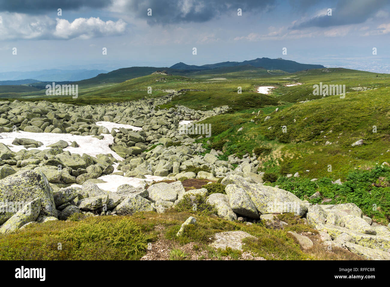 Landscape with green hills of Vitosha Mountain near Cherni Vrah Peak ...
