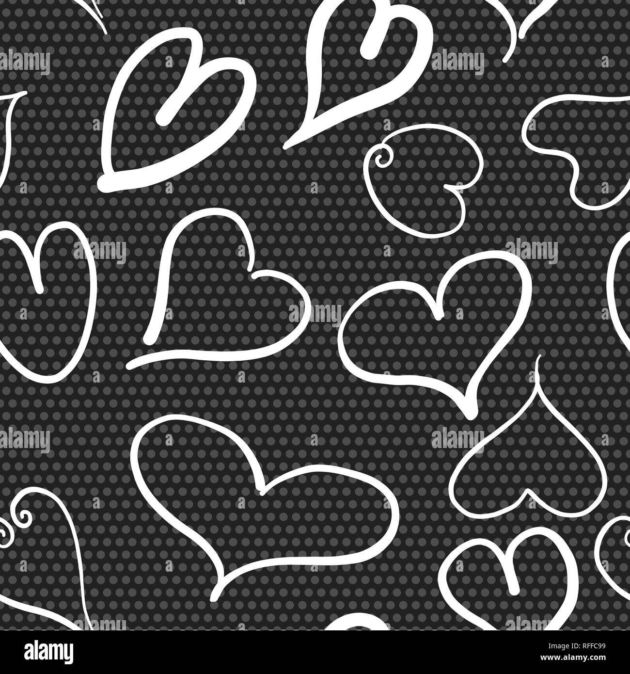 Abstract seamless pattern with white hearts and polka dots background ...
