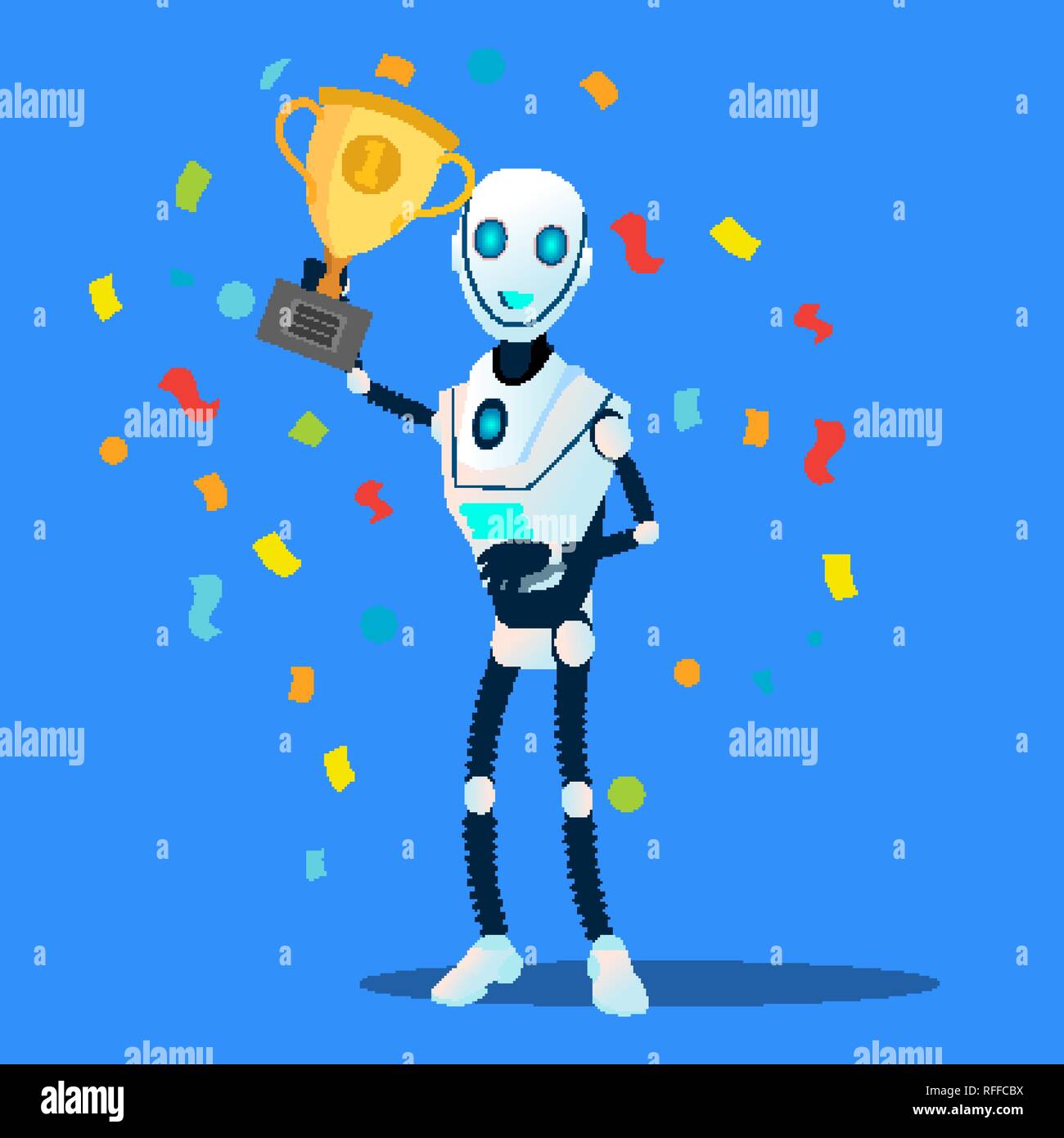 Robot Holds The Winner Cup In Hand Vector. Isolated Illustration Stock ...