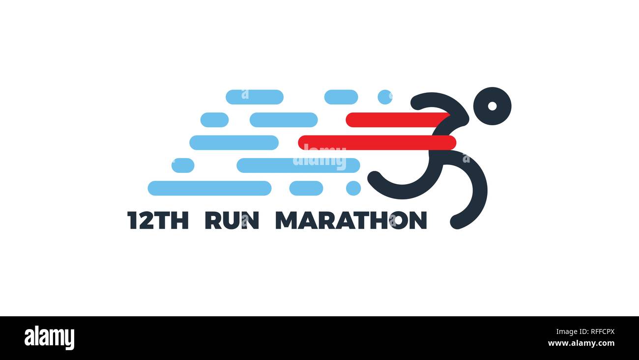 logo for running marathon. Silhouette Runner at Finish Line. flat ...