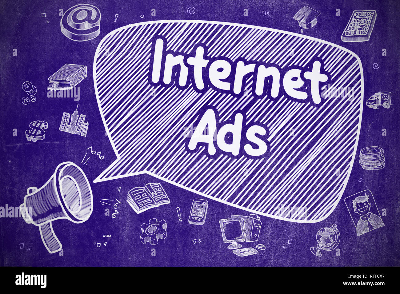 Internet Ads - Hand Drawn Illustration on Blue Chalkboard Stock Photo ...