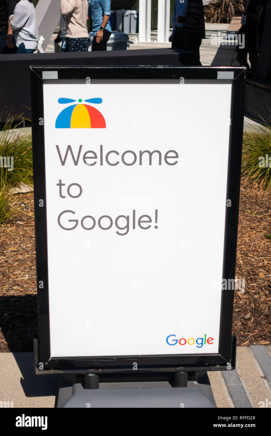 Google logo at Googleplex headquarters main office Stock Photo - Alamy