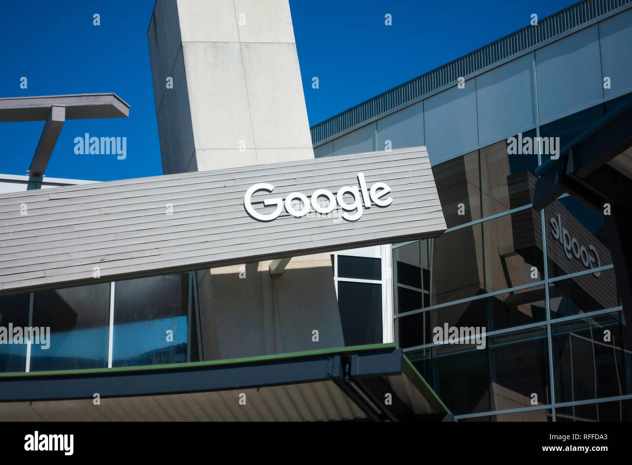 Google logo at Googleplex headquarters main office Stock Photo - Alamy