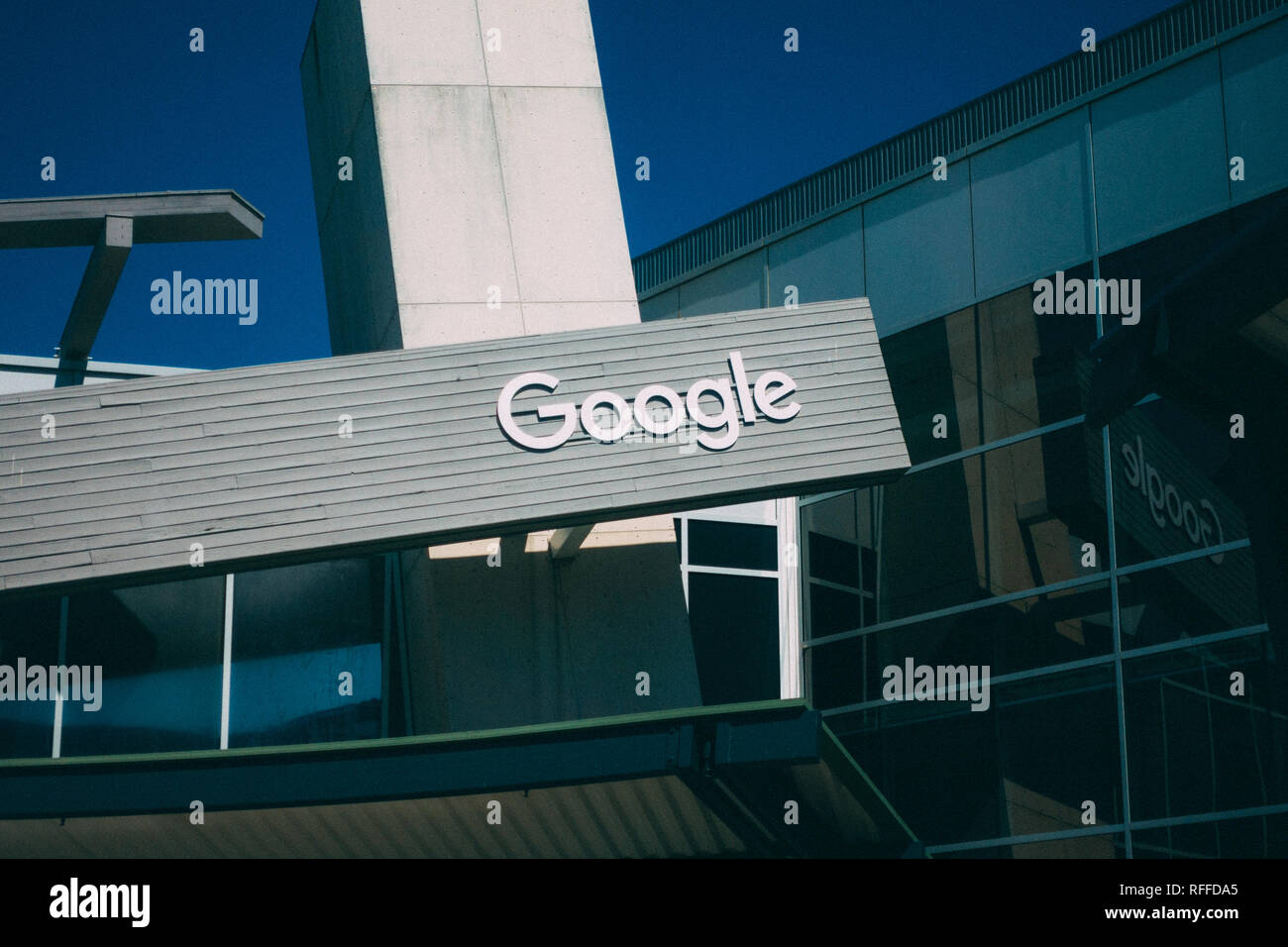 Google logo at Googleplex headquarters main office Stock Photo - Alamy