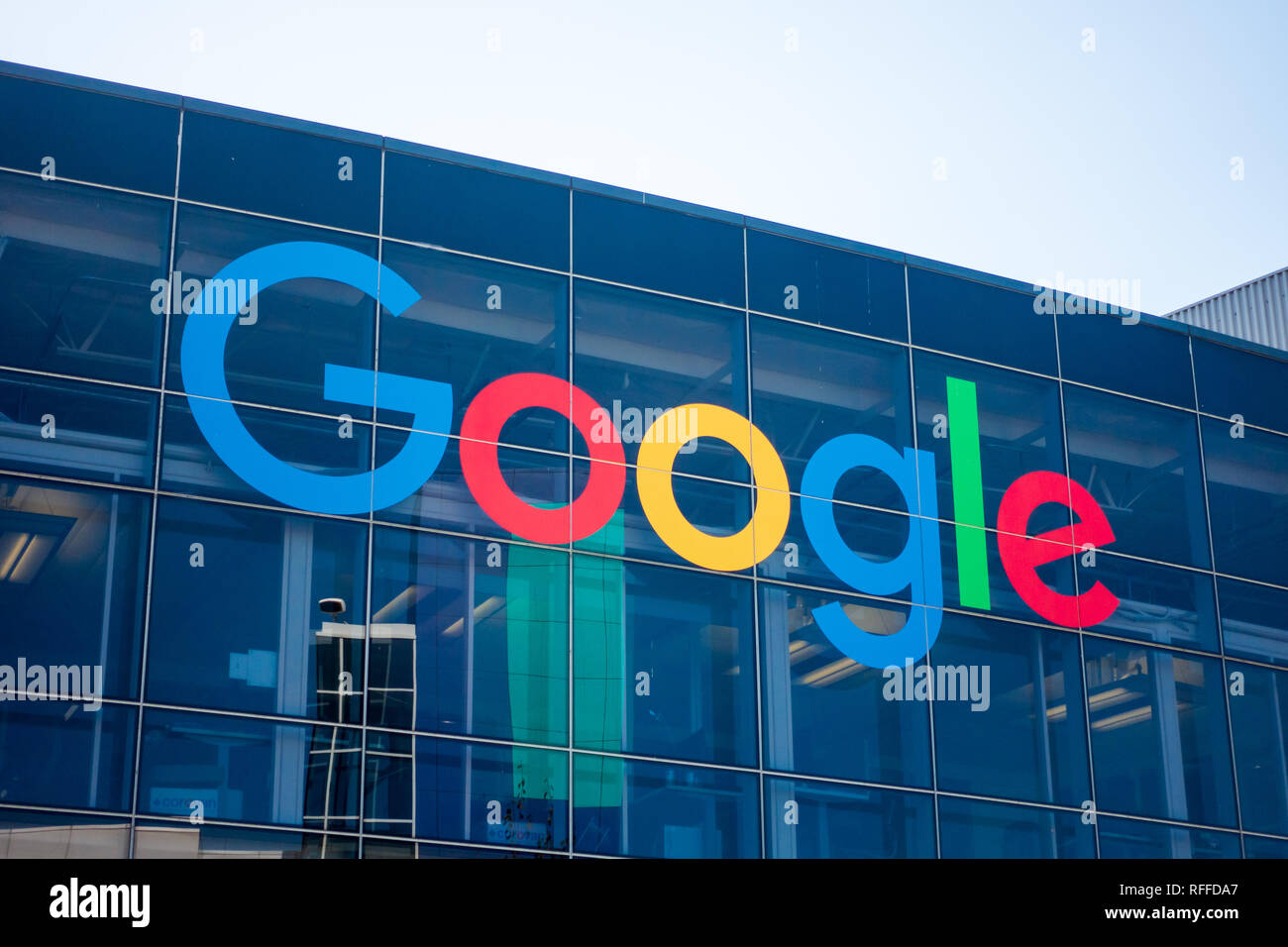 Google logo at Googleplex headquarters main office Stock Photo - Alamy
