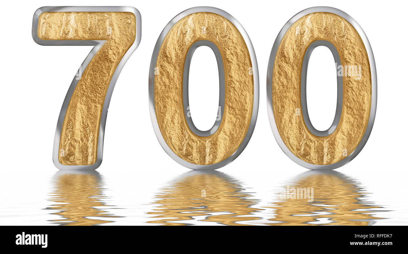 Numeral 700, seven hundred, reflected on the water surface, isolated on ...