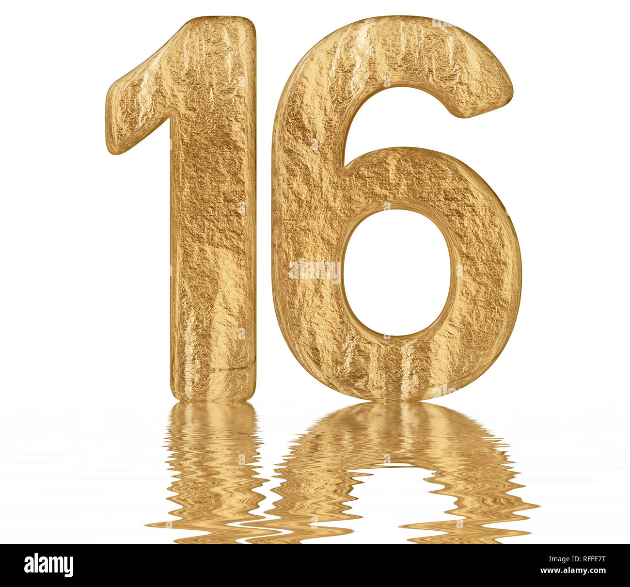Numeral 16, sixteen, reflected on the water surface, isolated on white, 3d render Stock Photo ...