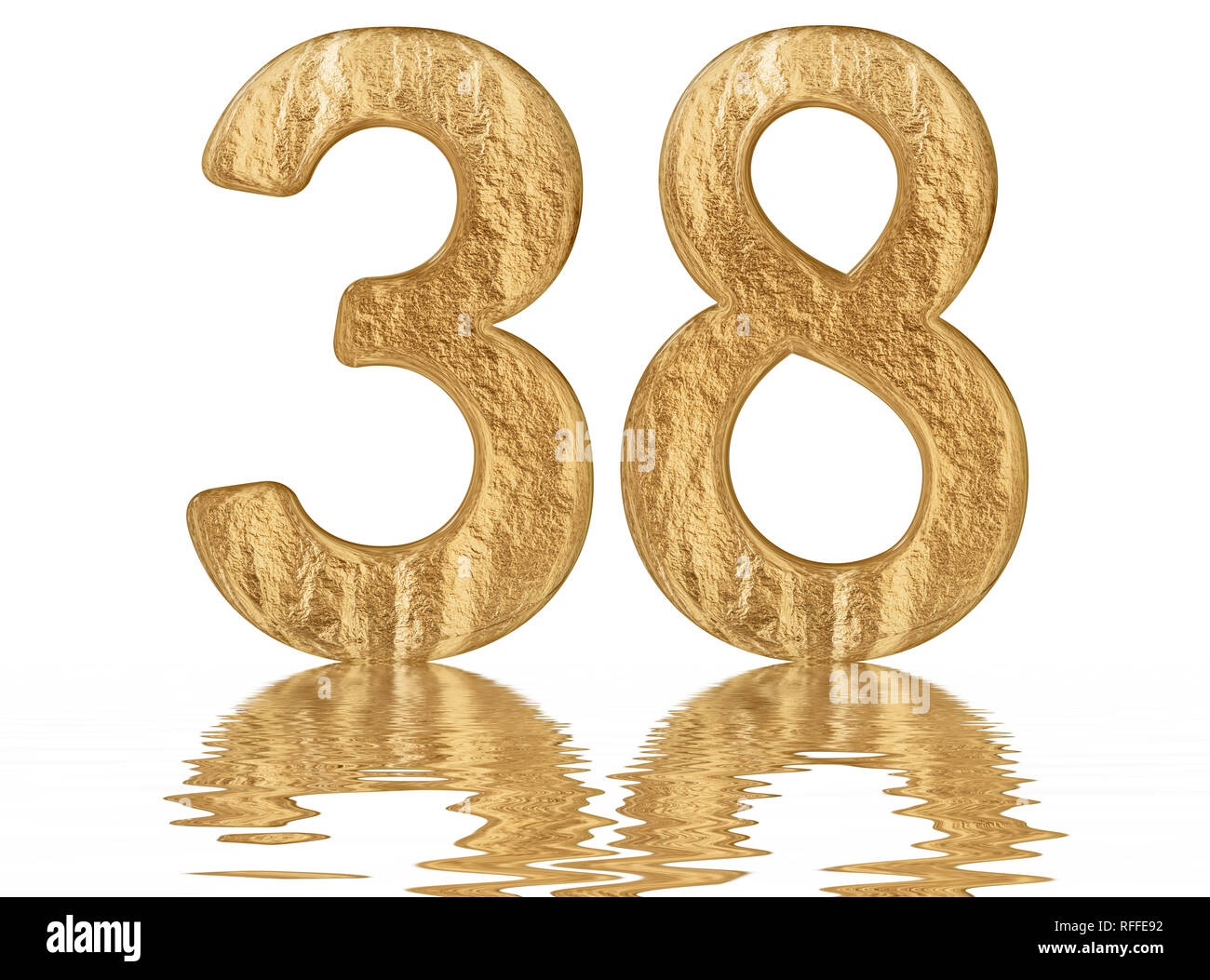 Numeral 38, thirty eight, reflected on the water surface, isolated on ... Numeral 38, thirty eight, reflected on the water surface, isolated on ...
