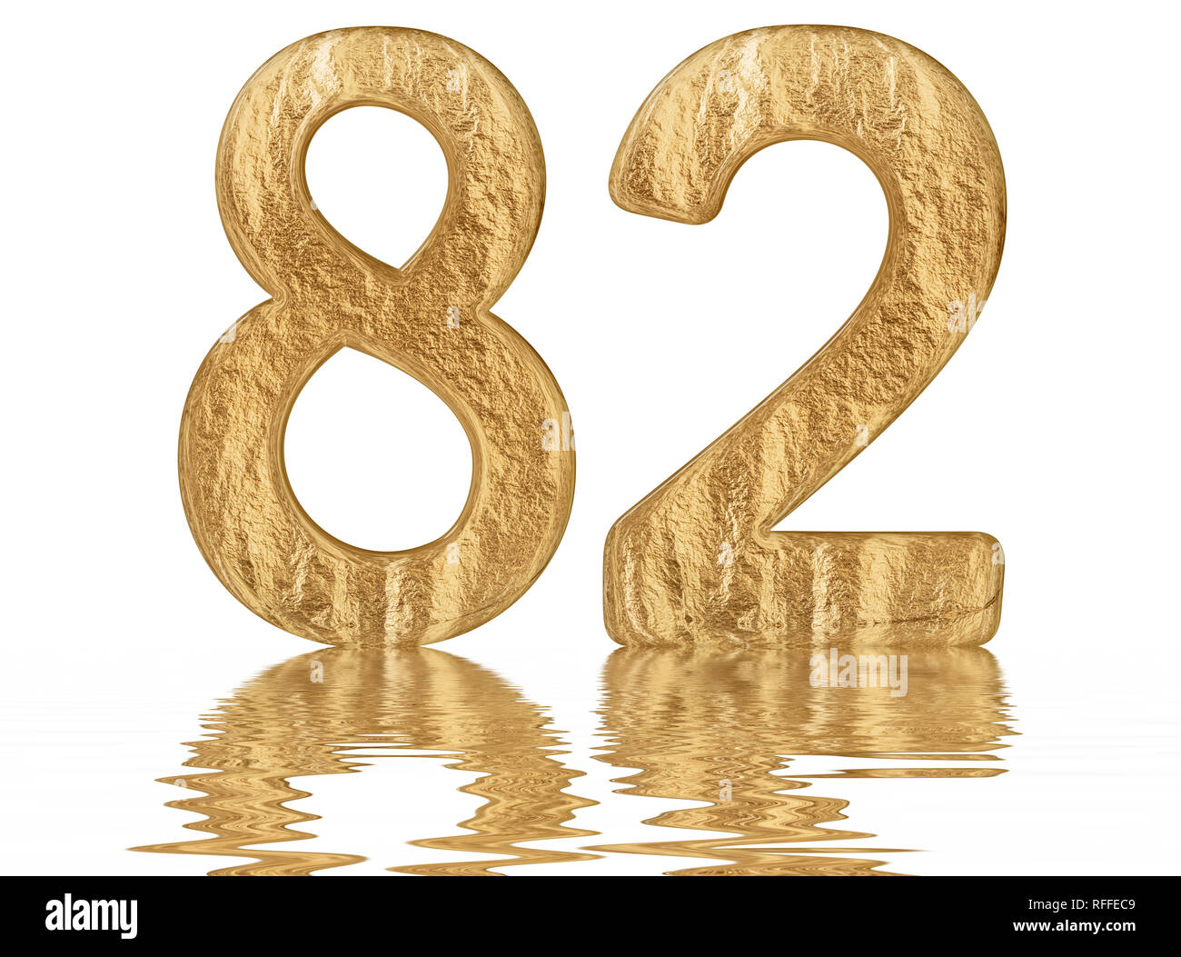 Numeral 82, eighty two, reflected on the water surface, isolated on ...