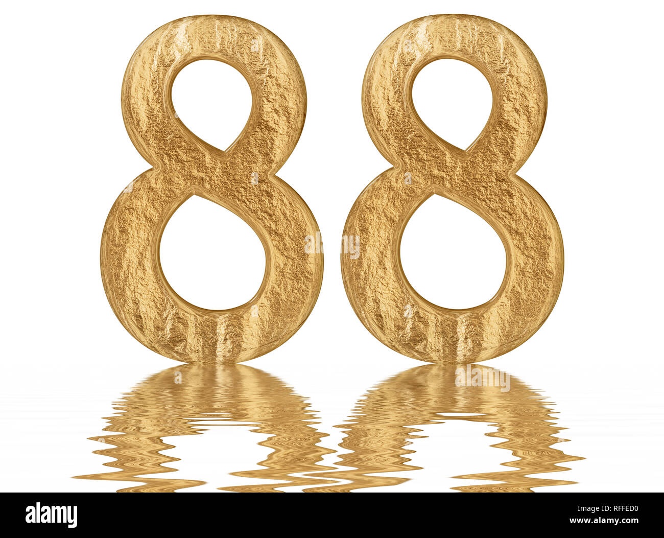 Numeral 88, eighty eight, reflected on the water surface, isolated on ...