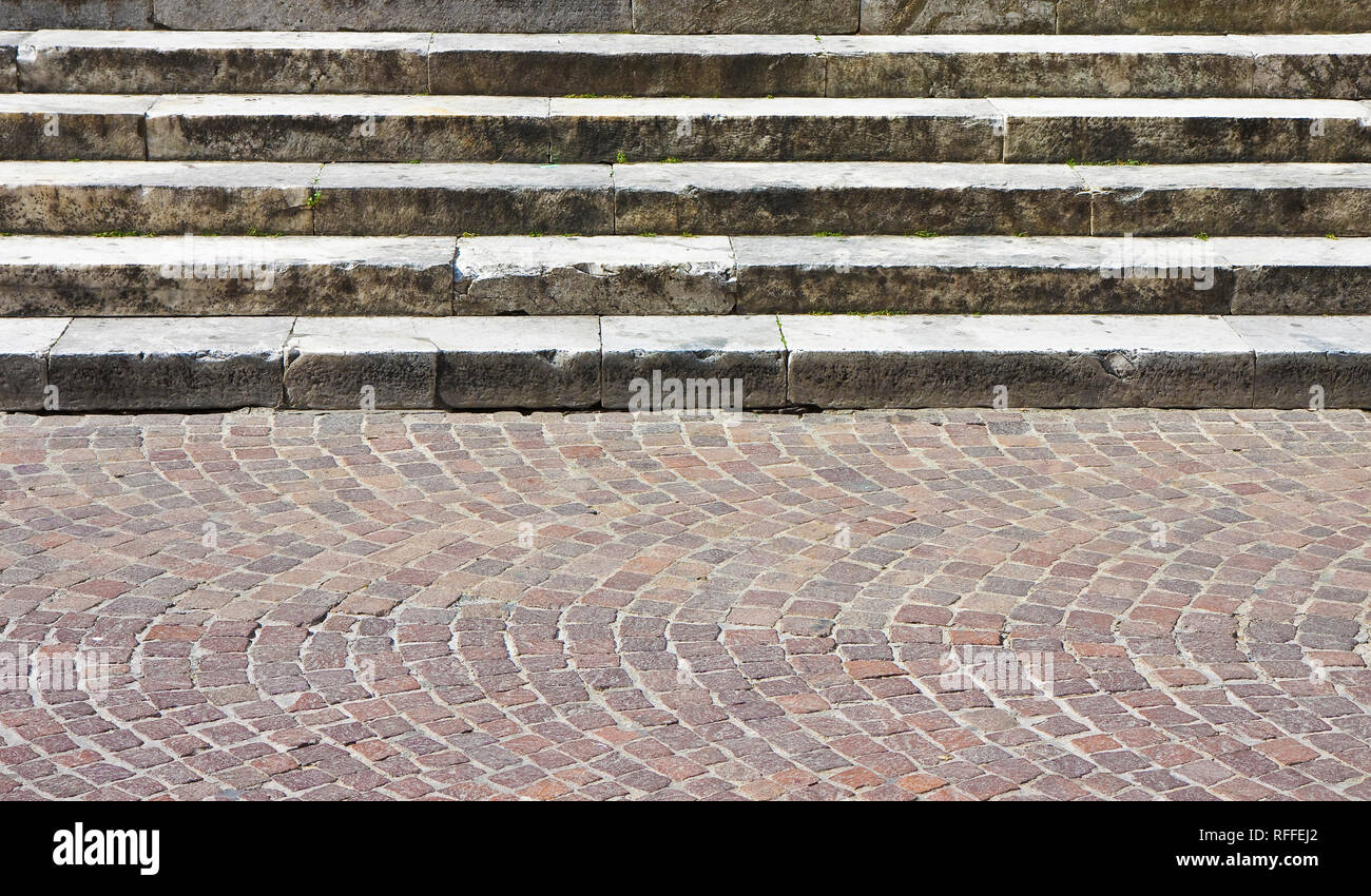 Detail of an old italian stone staircase whit paving stone in porphyry ...