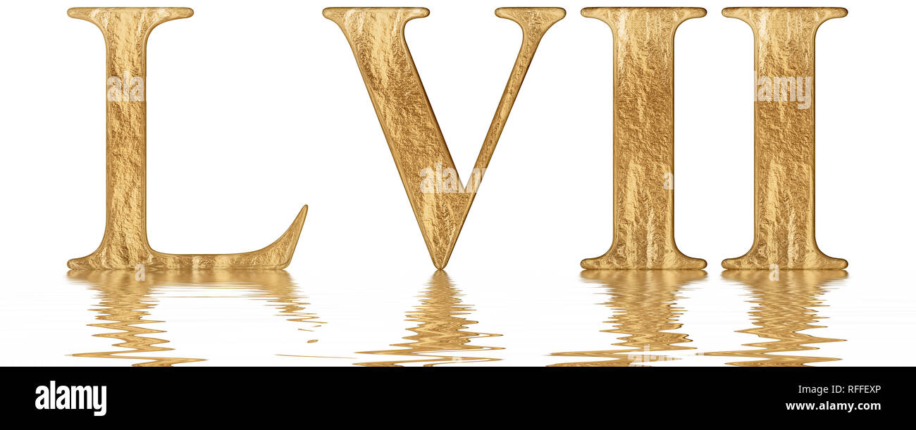 Roman numeral LVII, septem et quinquaginta, 57, fifty seven, reflected ...