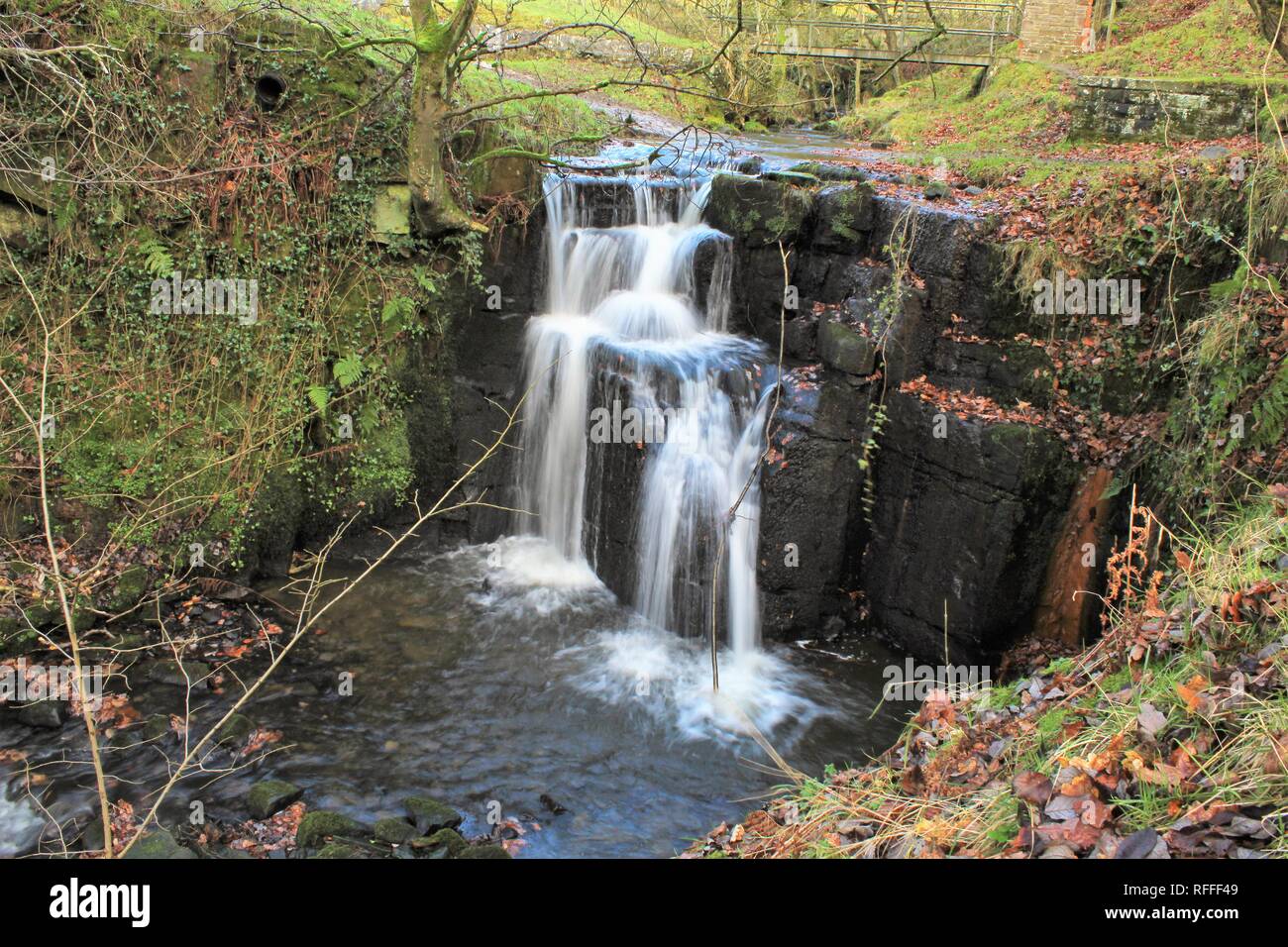 Lumb clough bridge waterfall near Silsden in West Yorkshire Stock Photo ...