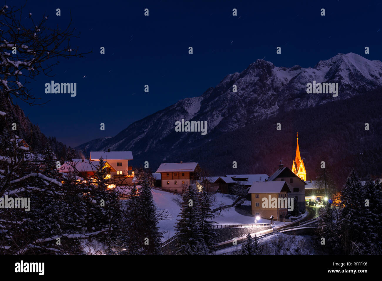 night in a village in the Carinthian Alps Stock Photo - Alamy