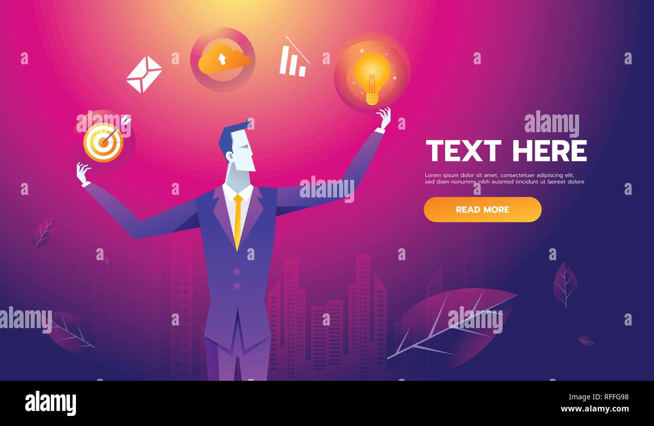 Multi Skill Concept. Businessman with business icons and skills ...