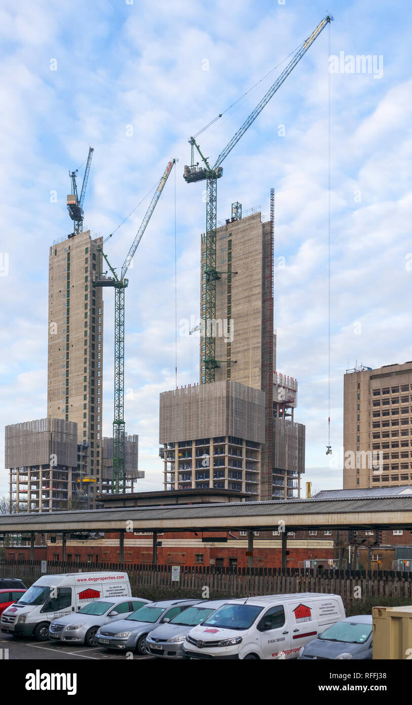 Large concrete cores of the new high rise Victoria Square mixed-use ...