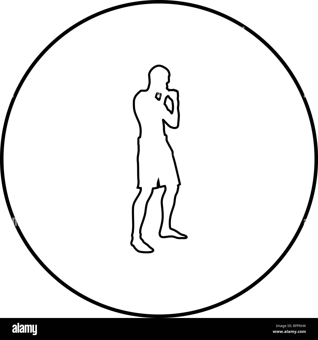 Fighter in fighting stance Man doing exercises Sport action male ...